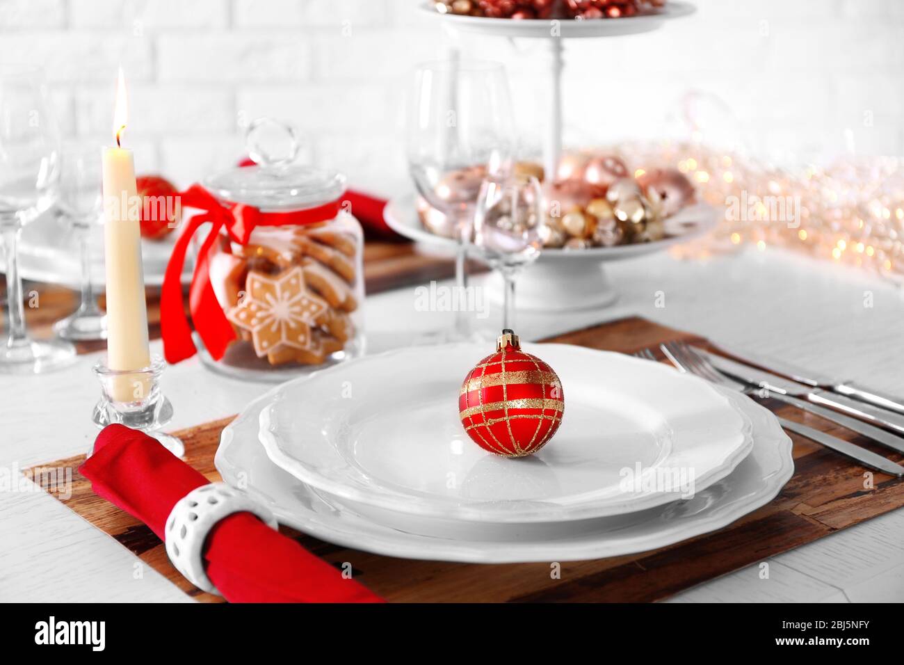 Beautiful Christmas table setting Stock Photo - Alamy