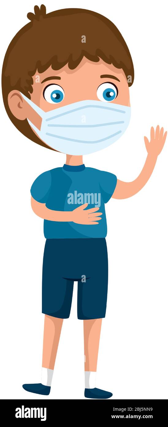 cute boy using face mask waving isolated icon Stock Vector Image & Art ...