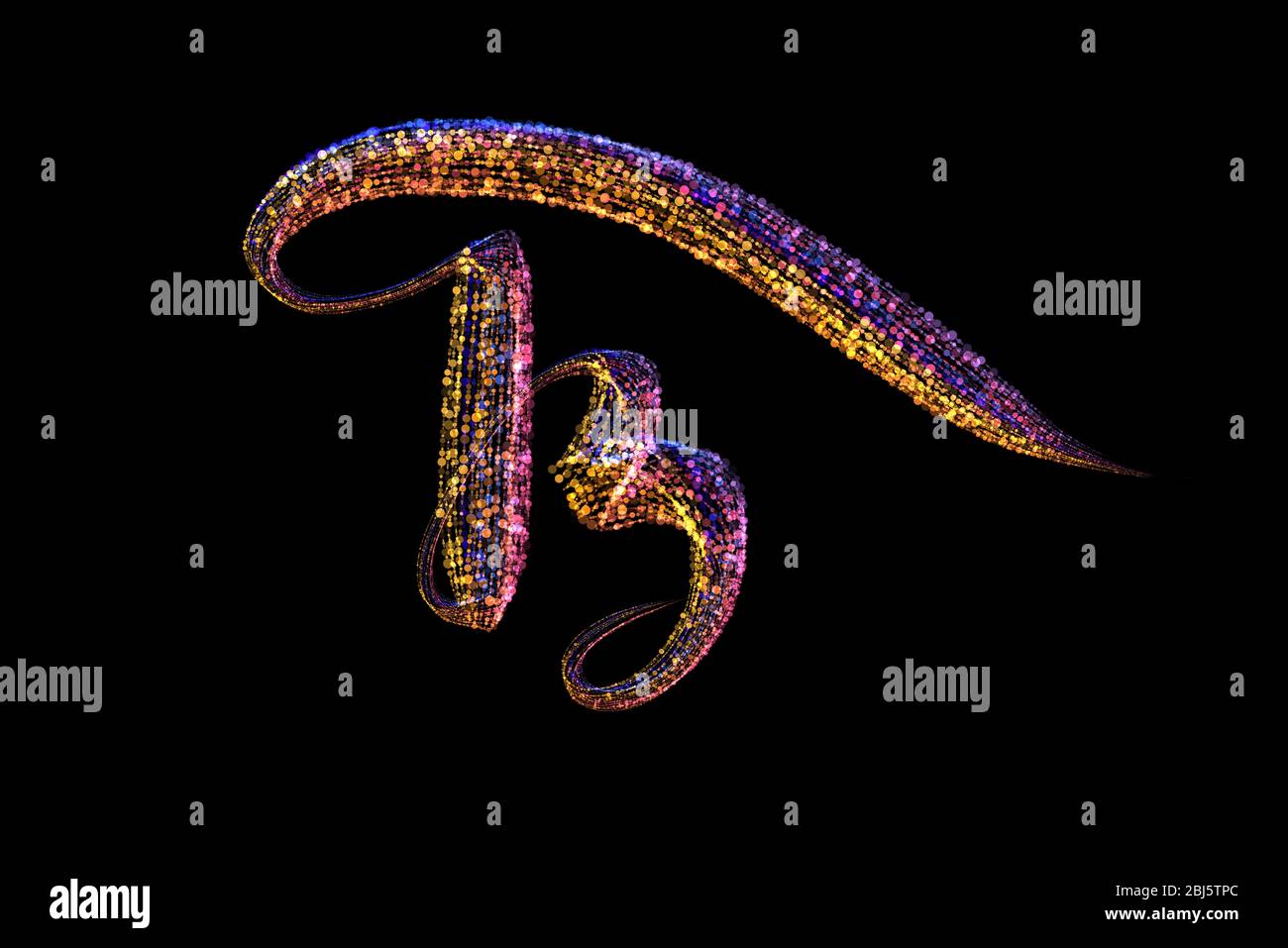 B - The capital letter handwritten made of multicolored luminous ...