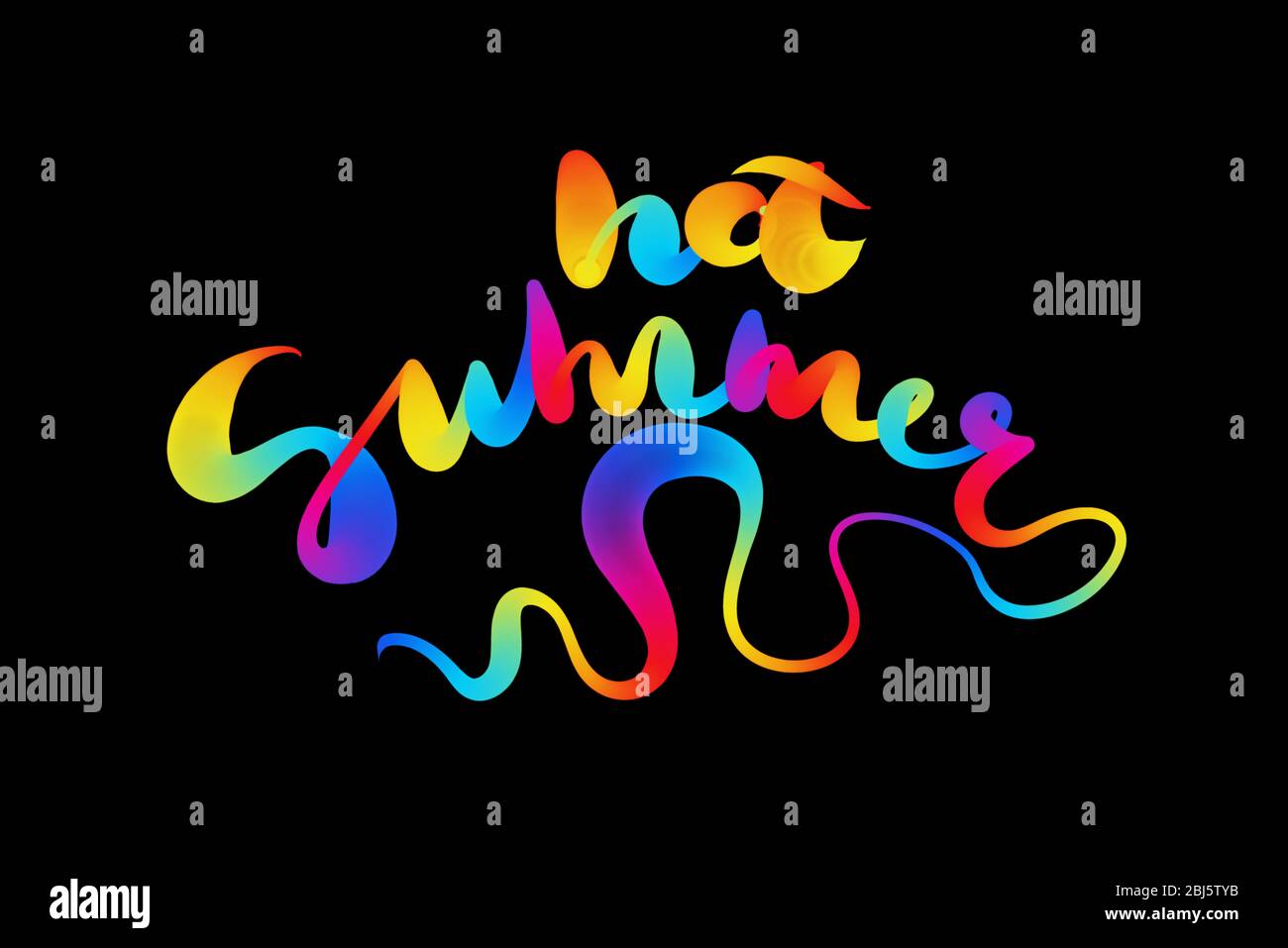 Hot summer lettering made by colorful rainbow fire or burning flame ...