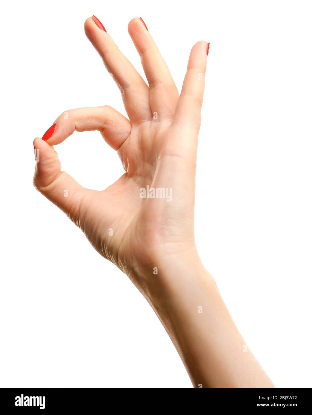 Woman hand making sign isolated on white background. OK Stock Photo - Alamy