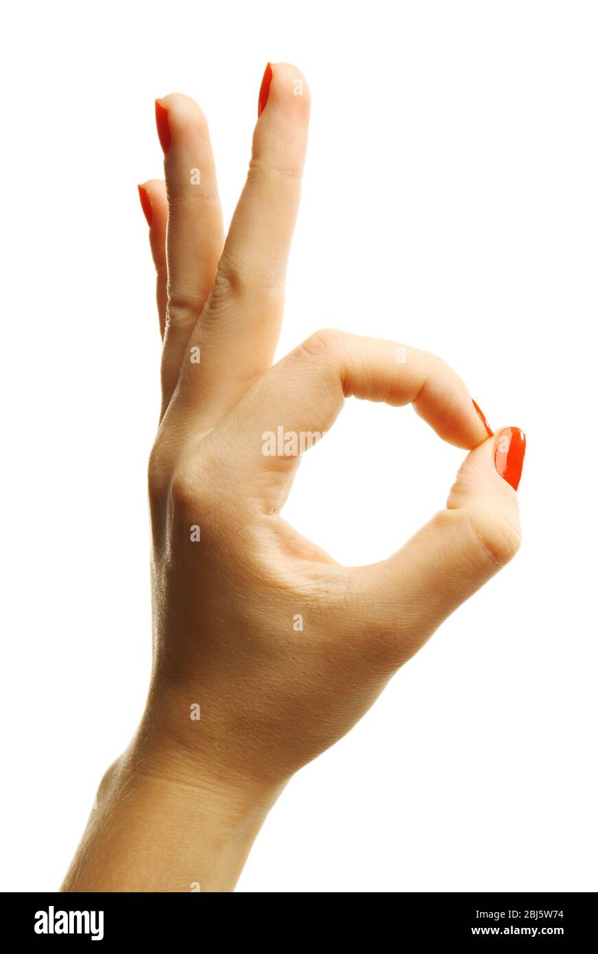 Woman hand making sign isolated on white background. OK Stock Photo - Alamy