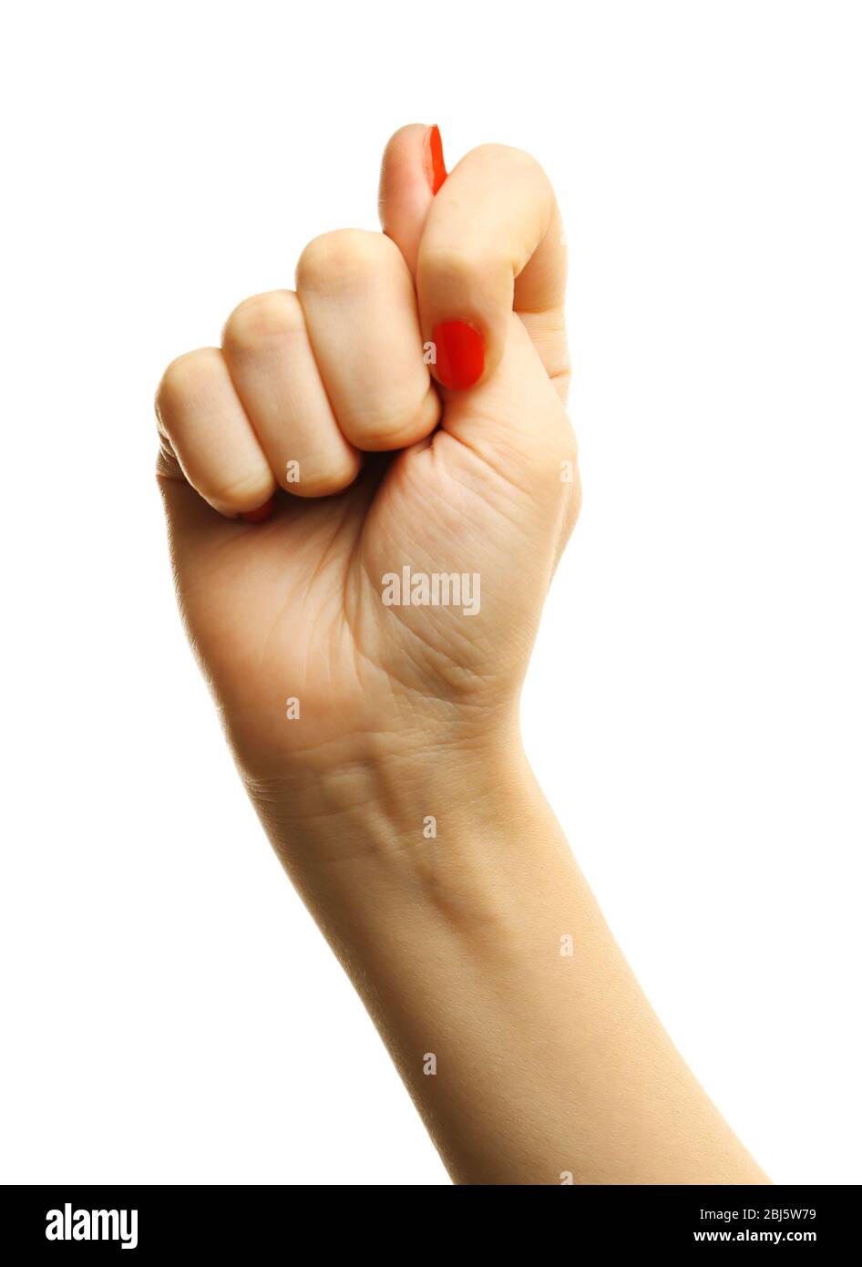 Woman hand making sign isolated on white background Stock Photo - Alamy