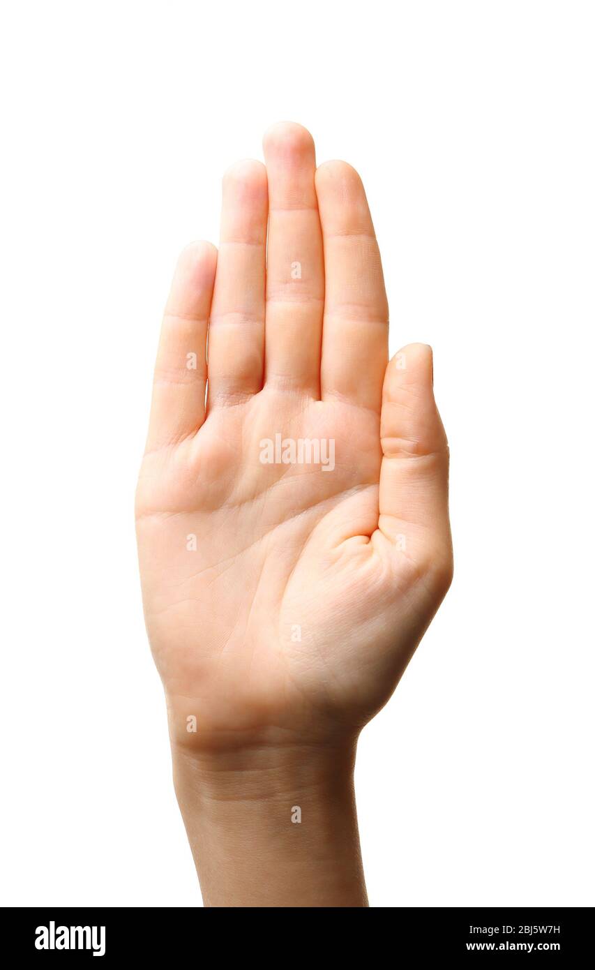 Woman hand making sign isolated on white background Stock Photo - Alamy