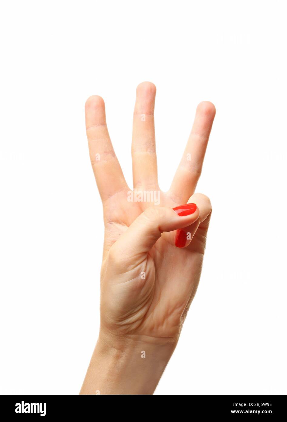 Woman hand making sign isolated on white background Stock Photo - Alamy