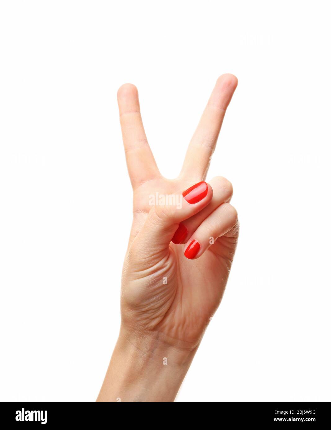Woman hand making sign isolated on white background Stock Photo - Alamy