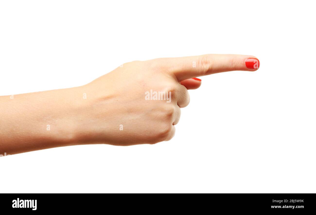 Woman hand making sign isolated on white background Stock Photo - Alamy