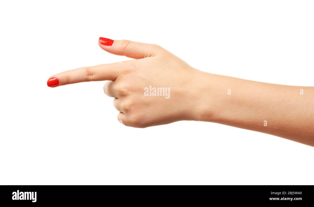 Woman hand making sign isolated on white background Stock Photo - Alamy