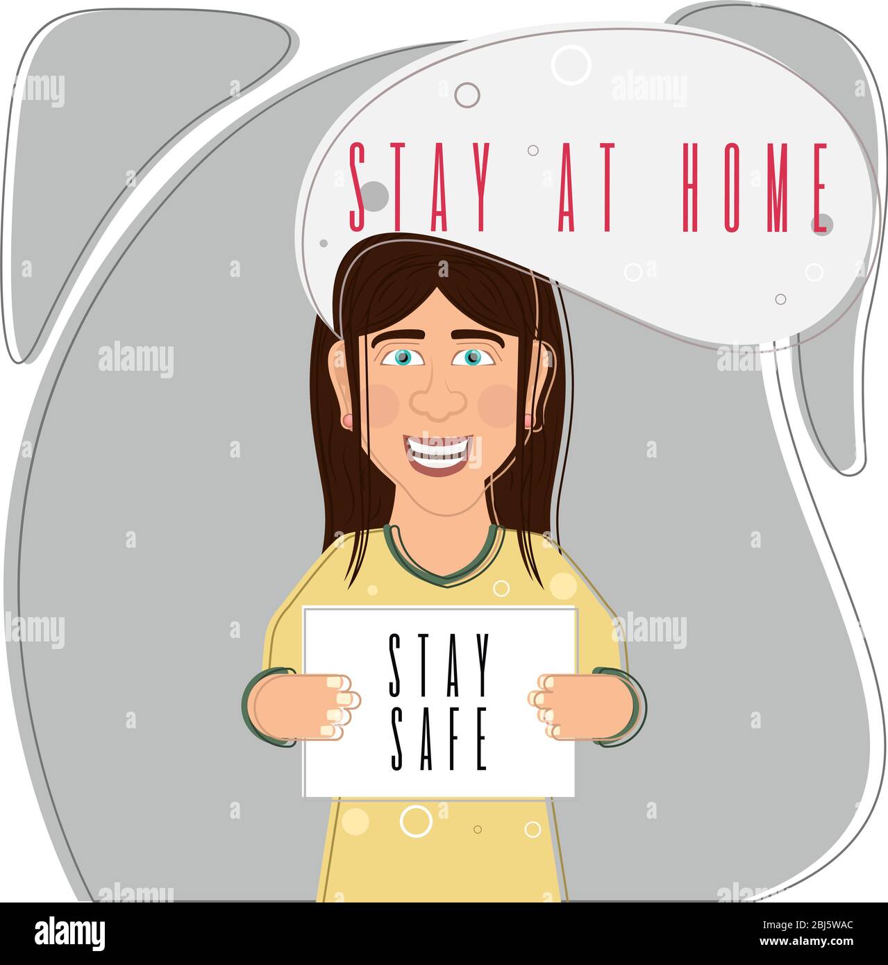 Woman with notice of stay home Stock Vector Image & Art - Alamy