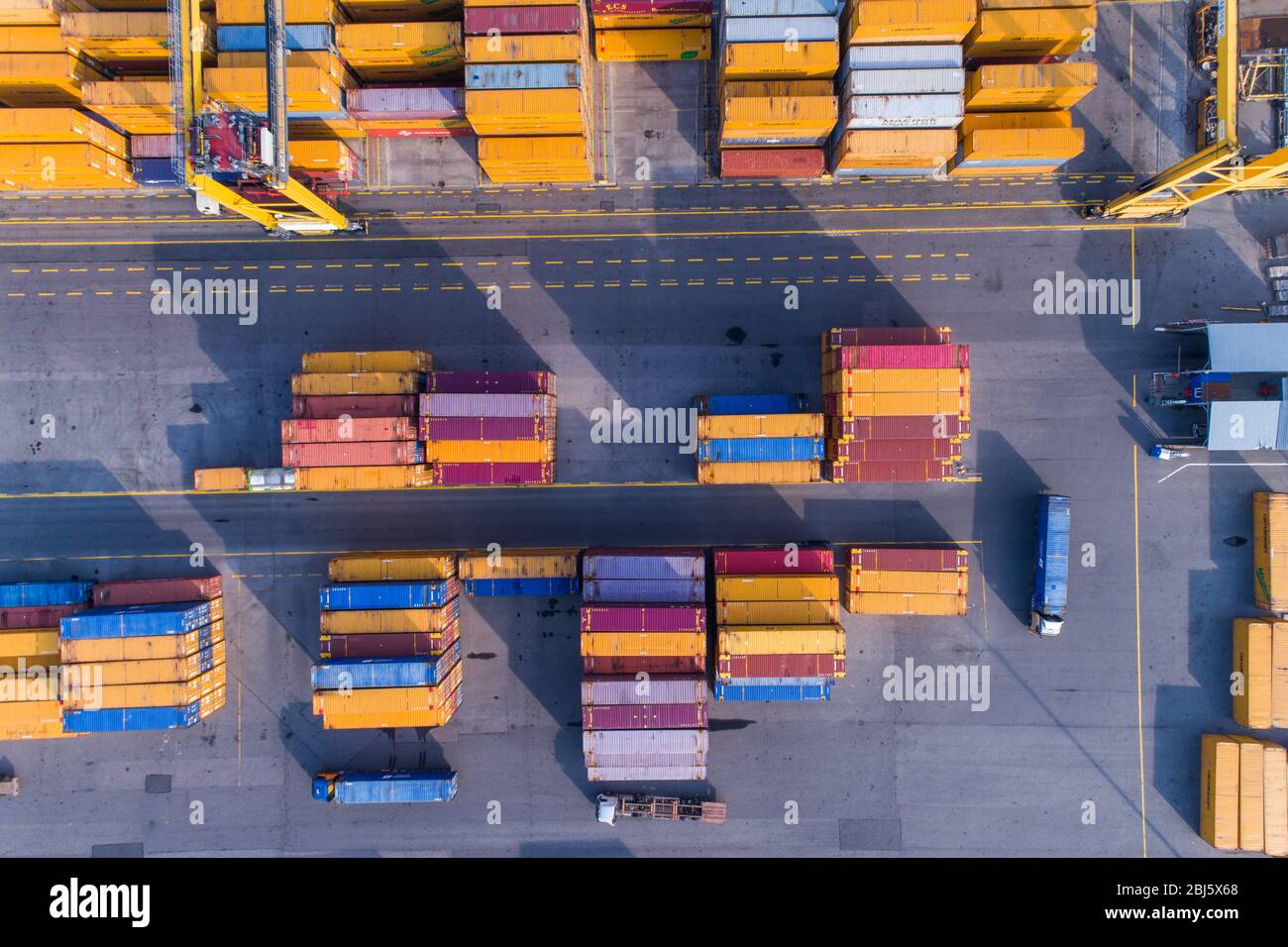Aerial view of the container area in the port Stock Photo - Alamy