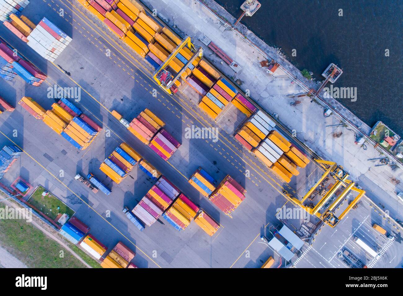 Aerial view of the container area in the port Stock Photo - Alamy