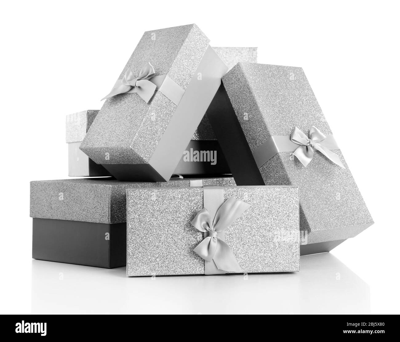 Silver wrapped box isolated Black and White Stock Photos & Images - Alamy
