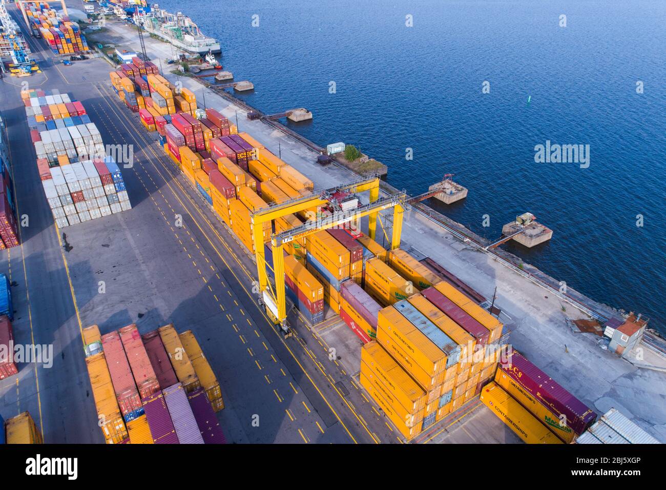Aerial view of the container area in the port Stock Photo - Alamy