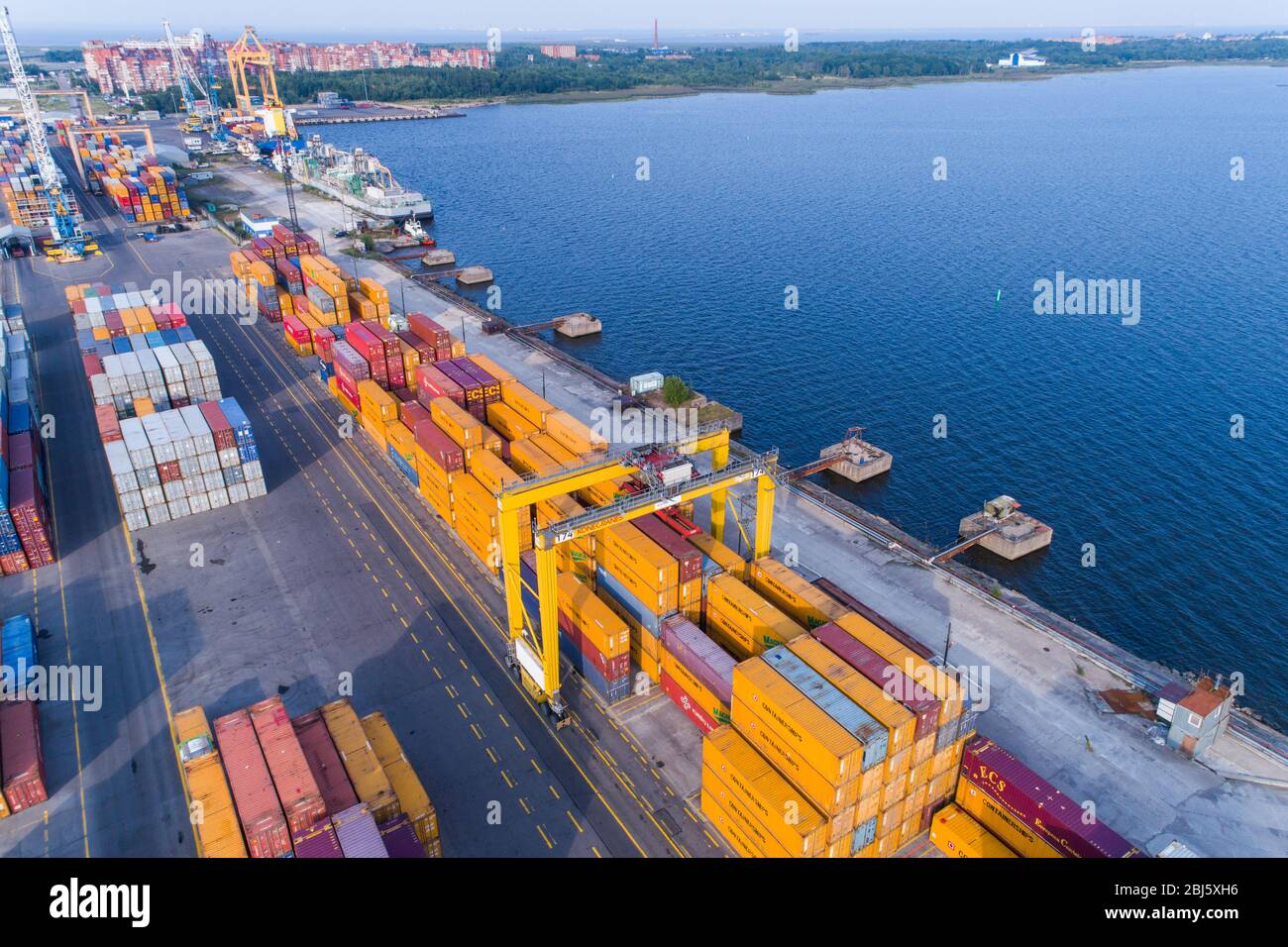 Aerial view of the container area in the port Stock Photo - Alamy