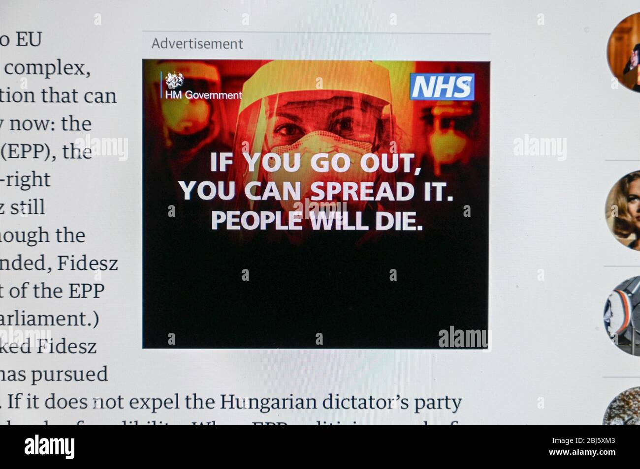 Covid/ Coronavirus. UK government public health advert "If you go out ...