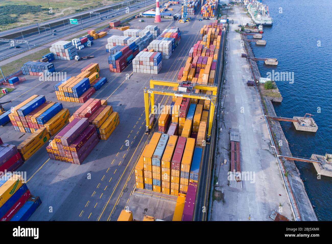 Aerial view of the container area in the port Stock Photo - Alamy