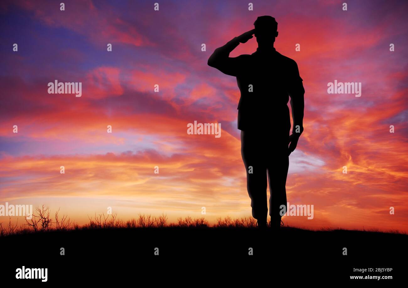 Silhouette army soldier saluting hi-res stock photography and images ...