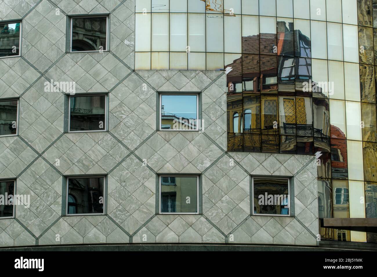 Reflections in a modern glass building, Vienna, Lower Austria, Austria ...