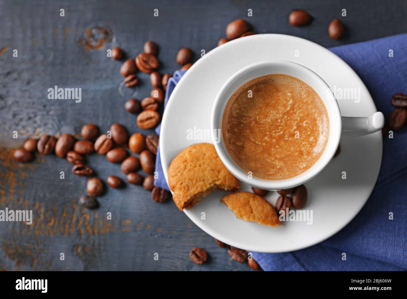 Cup of coffee on wooden table background Stock Photo - Alamy