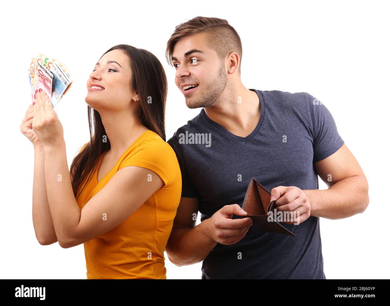 Couple with money banknotes isolated on white Stock Photo - Alamy
