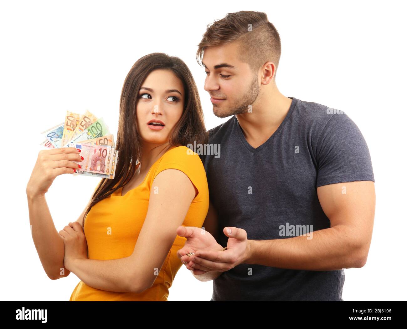 Couple with money banknotes isolated on white Stock Photo - Alamy