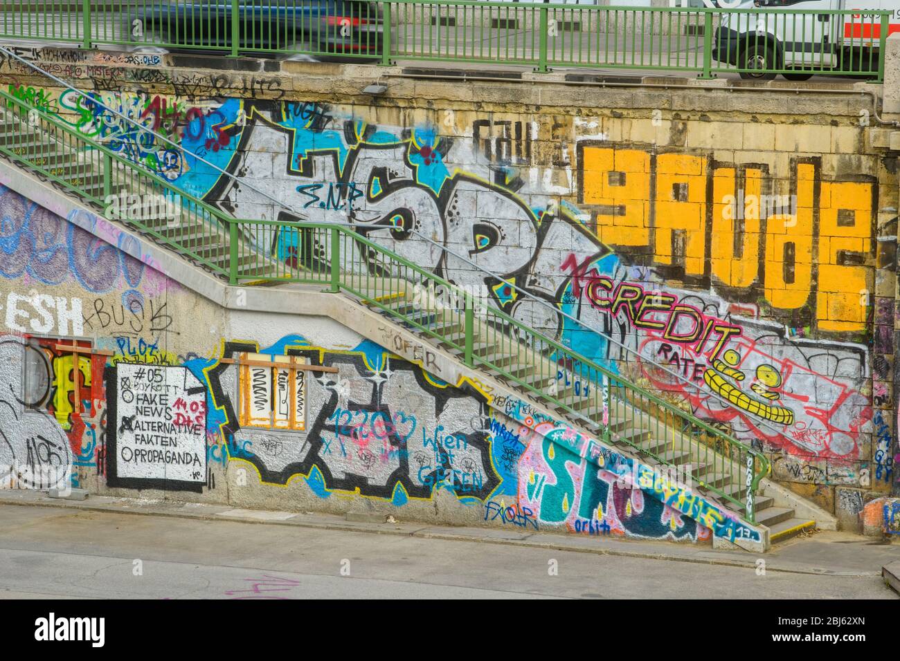 Graffiti on the Danube Canal, Vienna, Lower Austria, Austria Stock ...