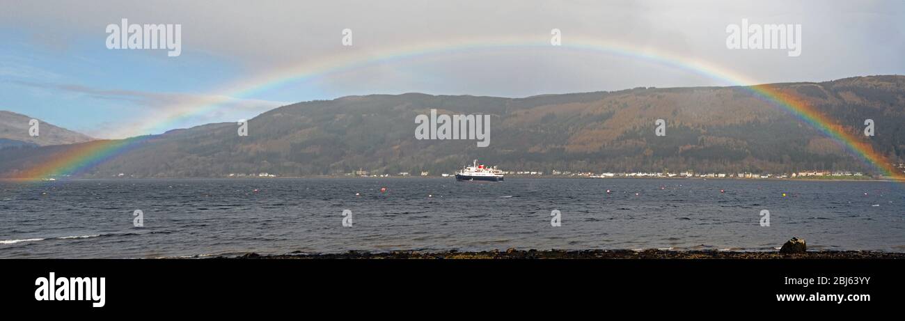 HEBRIDEAN PRINCESS in the centre of a rainbow above SANDBANK, HOLY LOCH ...