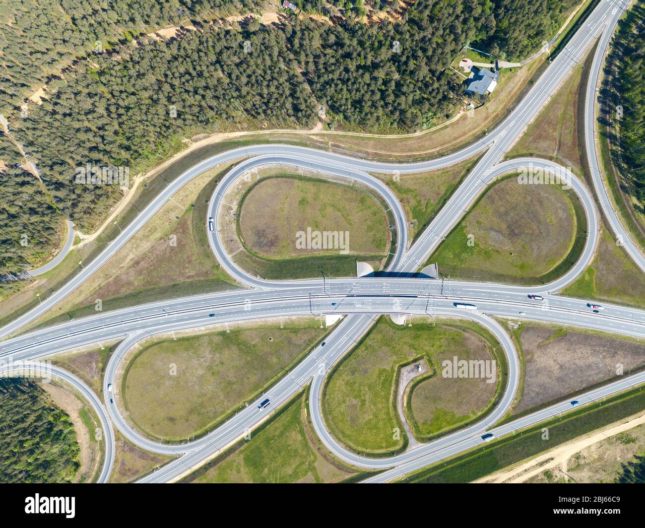 road junction in the countryside aerial view in the form of butterfly ...