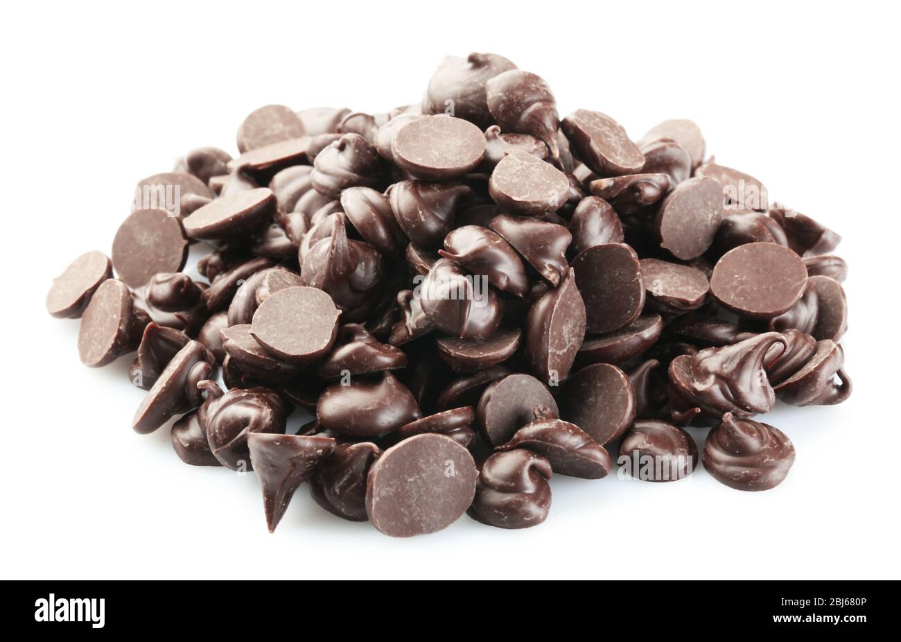 Chocolate morsels isolated on white Stock Photo - Alamy