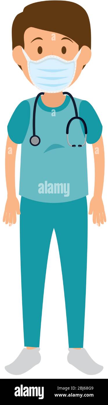 male paramedic using face mask with stethoscope Stock Vector Image ...