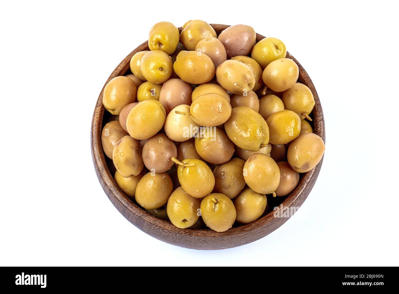 Marinated green mediterranean olives on white background Stock Photo ...