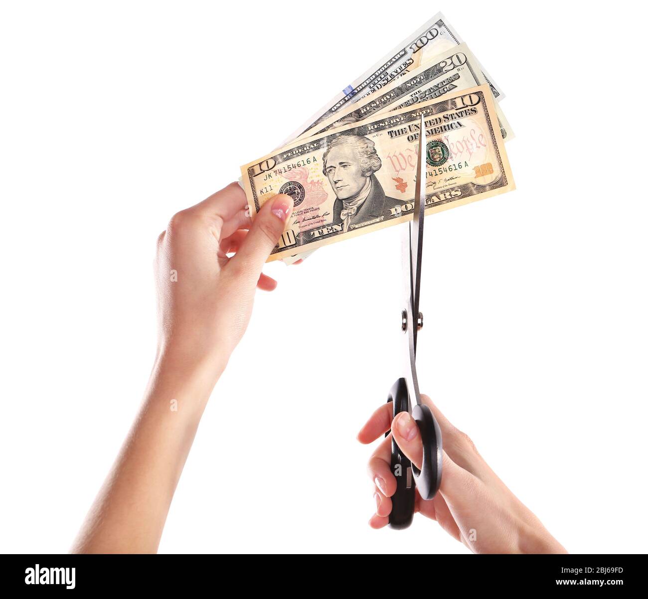 Scissors cutting dollar bill hi-res stock photography and images - Alamy