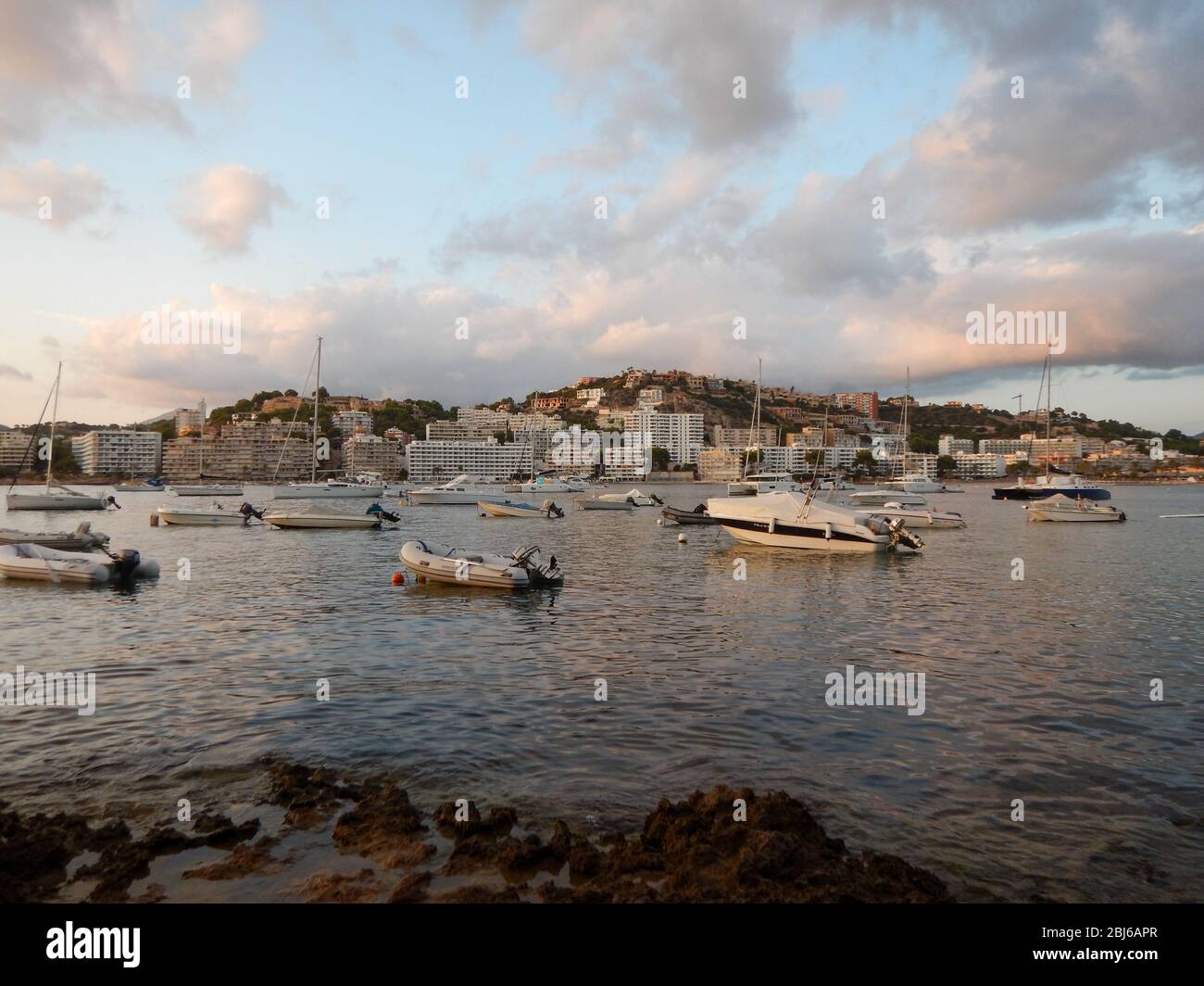 Spain Mediterranean Sea coast, night view of Palma de Majorca skyline ...