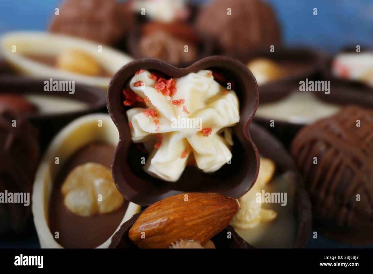Chocolate sweets closeup, top view Stock Photo - Alamy