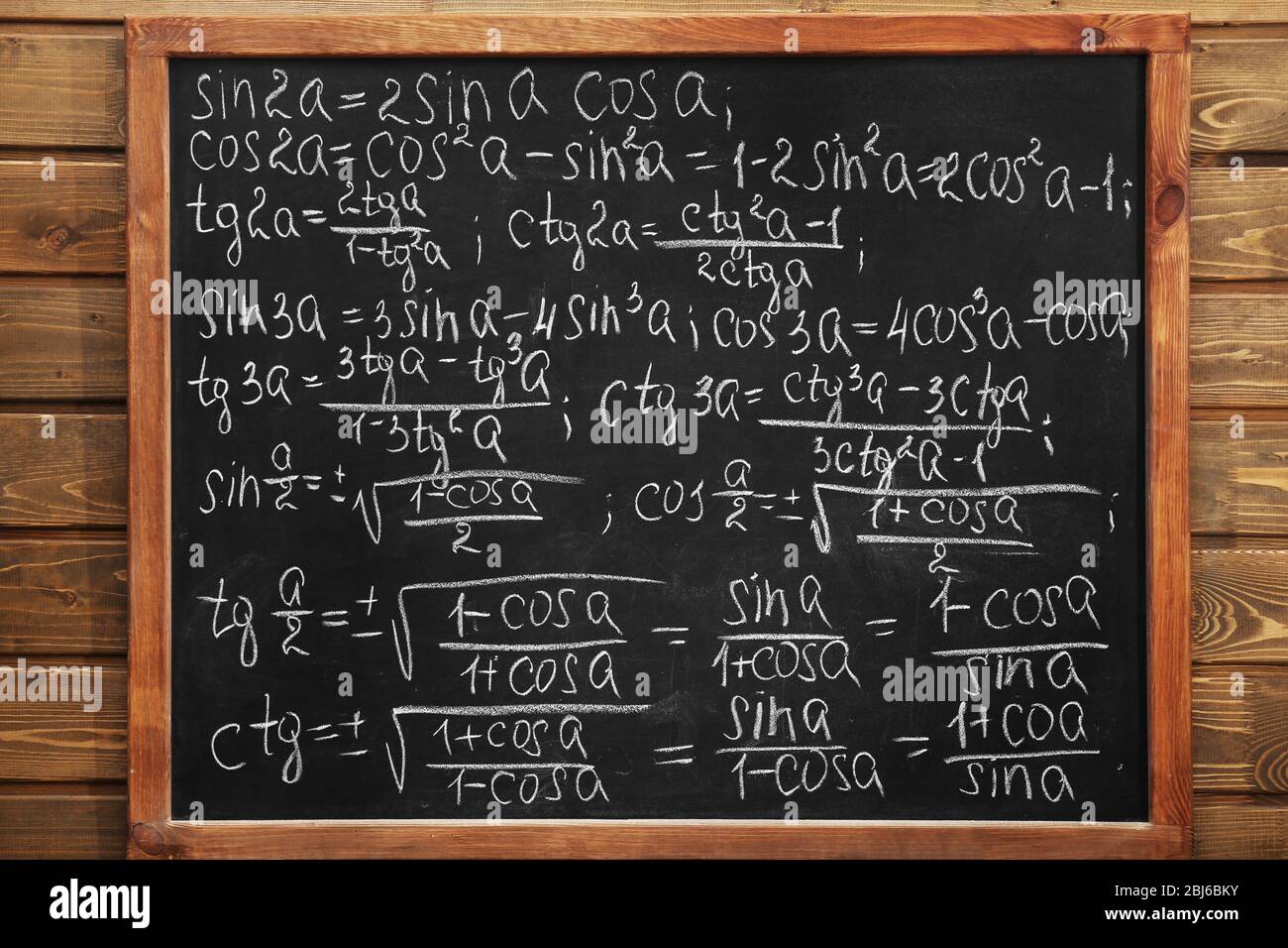 School blackboard with formulas on a brick wall Stock Photo - Alamy