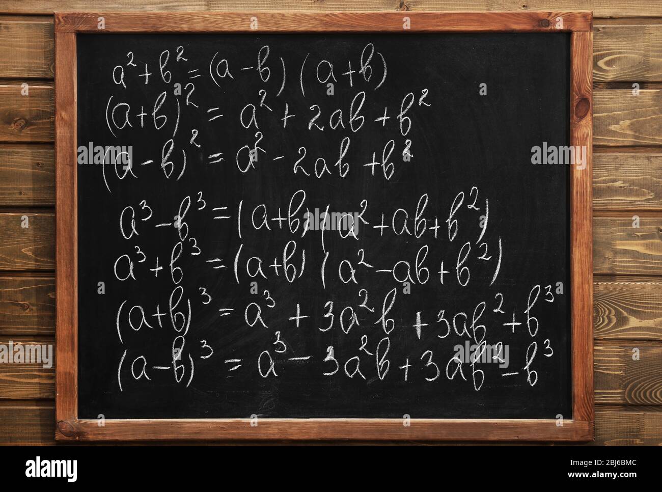 School blackboard with formulas on a brick wall Stock Photo - Alamy
