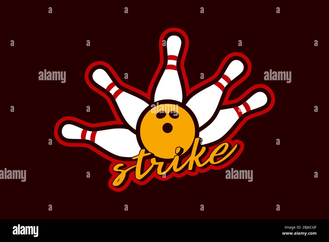Bowling strike vector sport Typography sticker illustration in retro ...