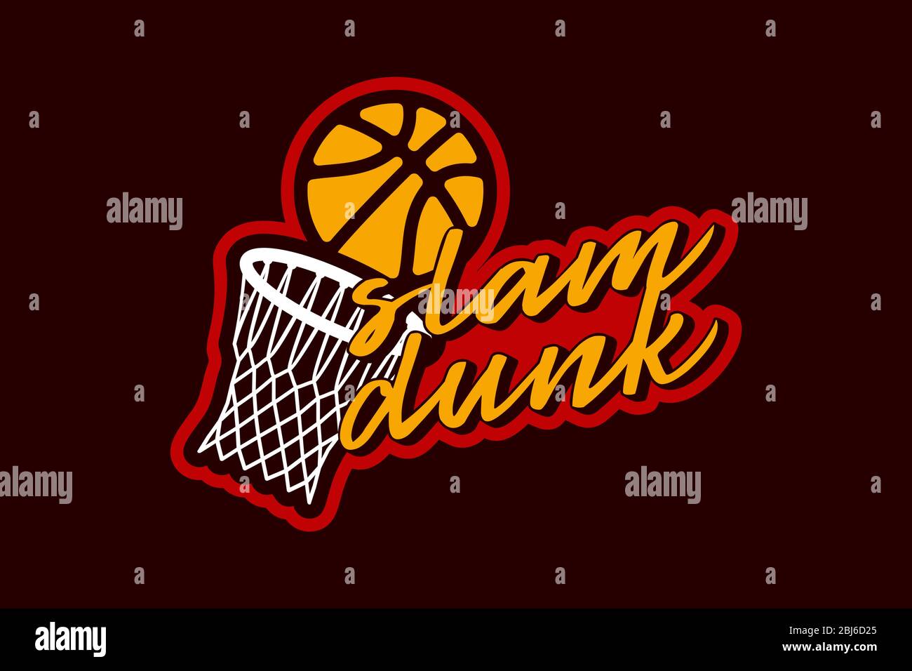 Vector Typography basketball slam dunk sport retro style sticker emblem ...