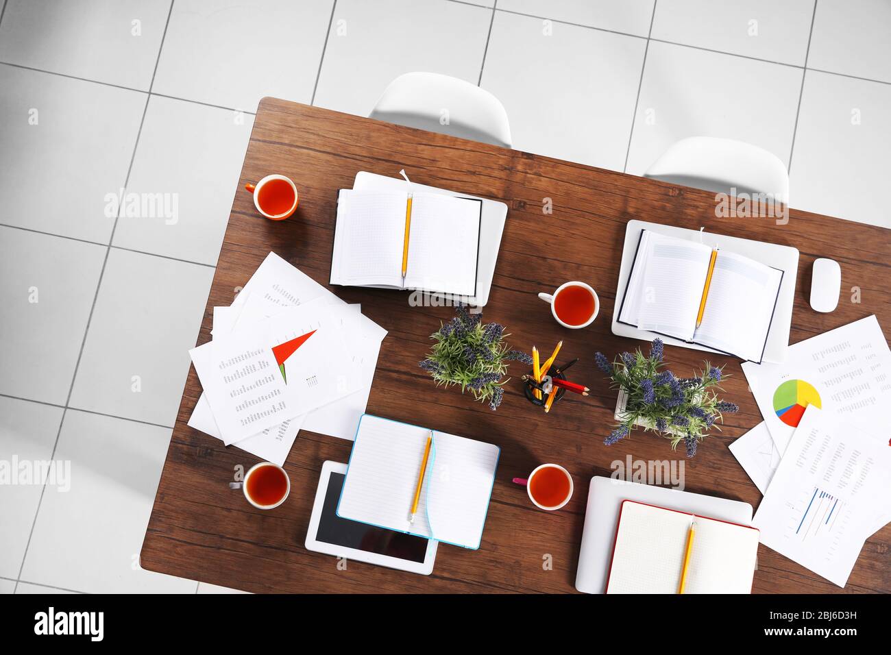 Office table for meetings, top view Stock Photo - Alamy