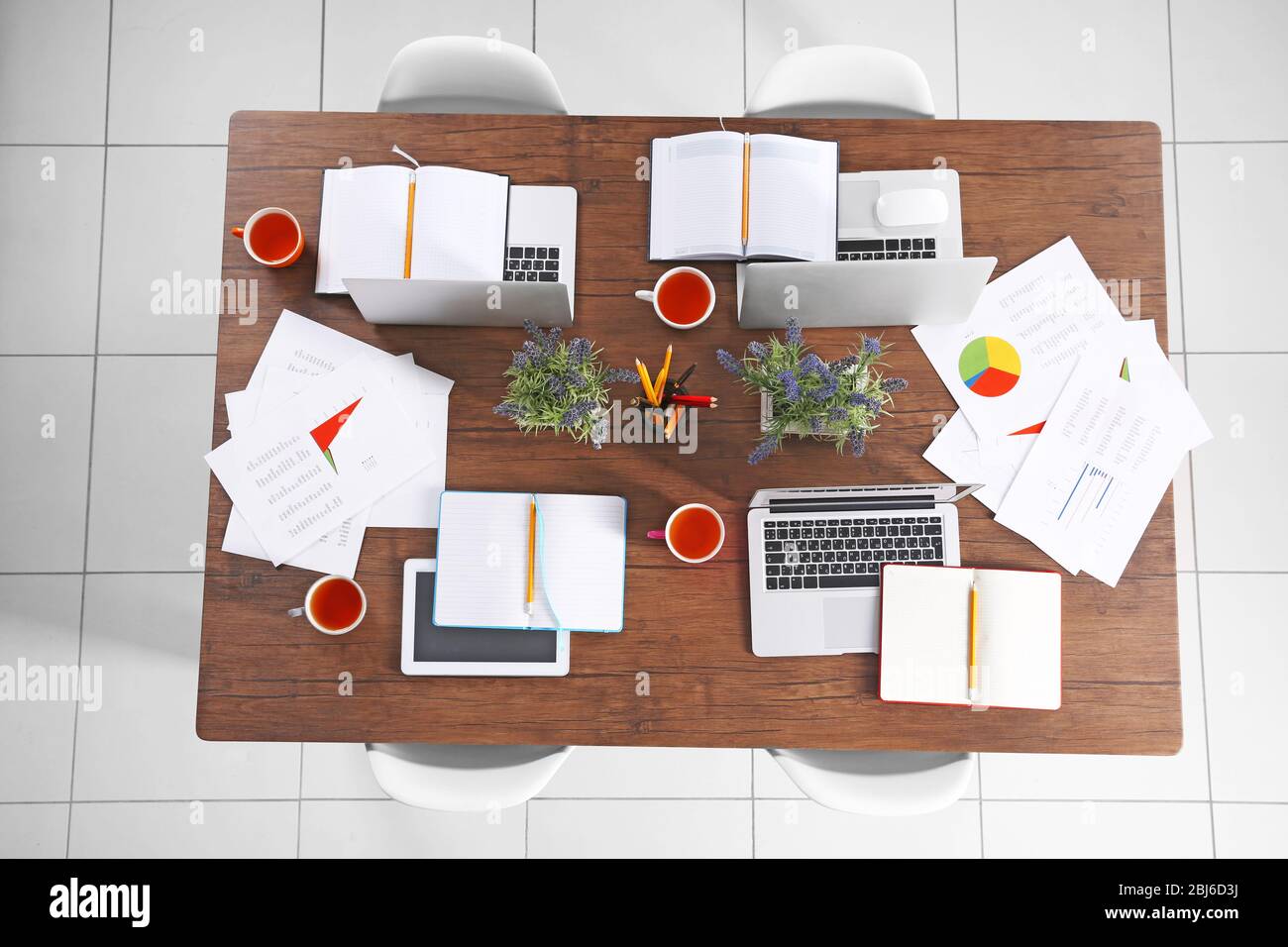 Office table for meetings, top view Stock Photo - Alamy