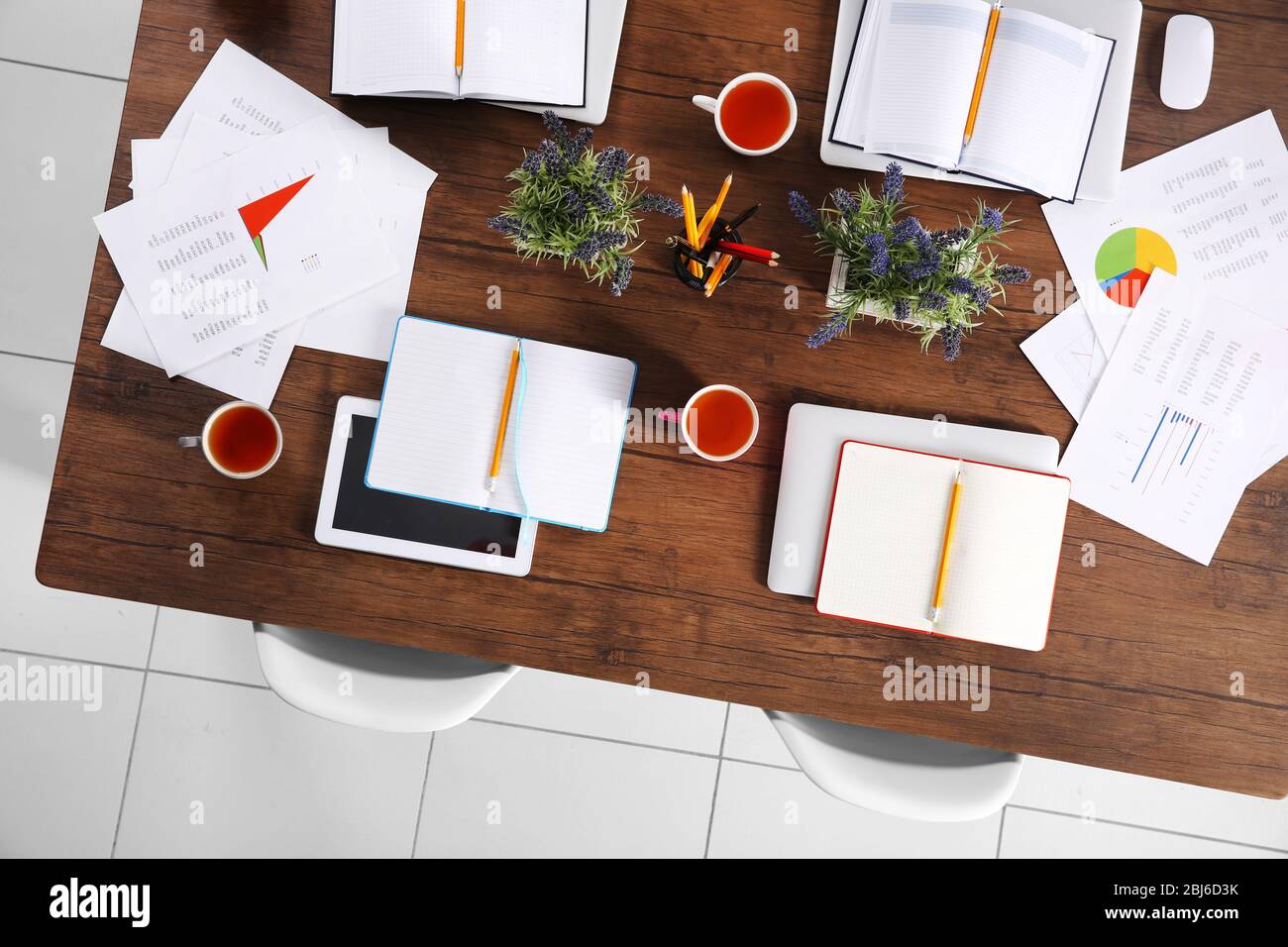 Office table for meetings, top view Stock Photo - Alamy