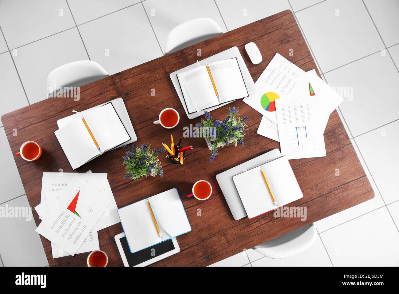Office table for meetings, top view Stock Photo - Alamy