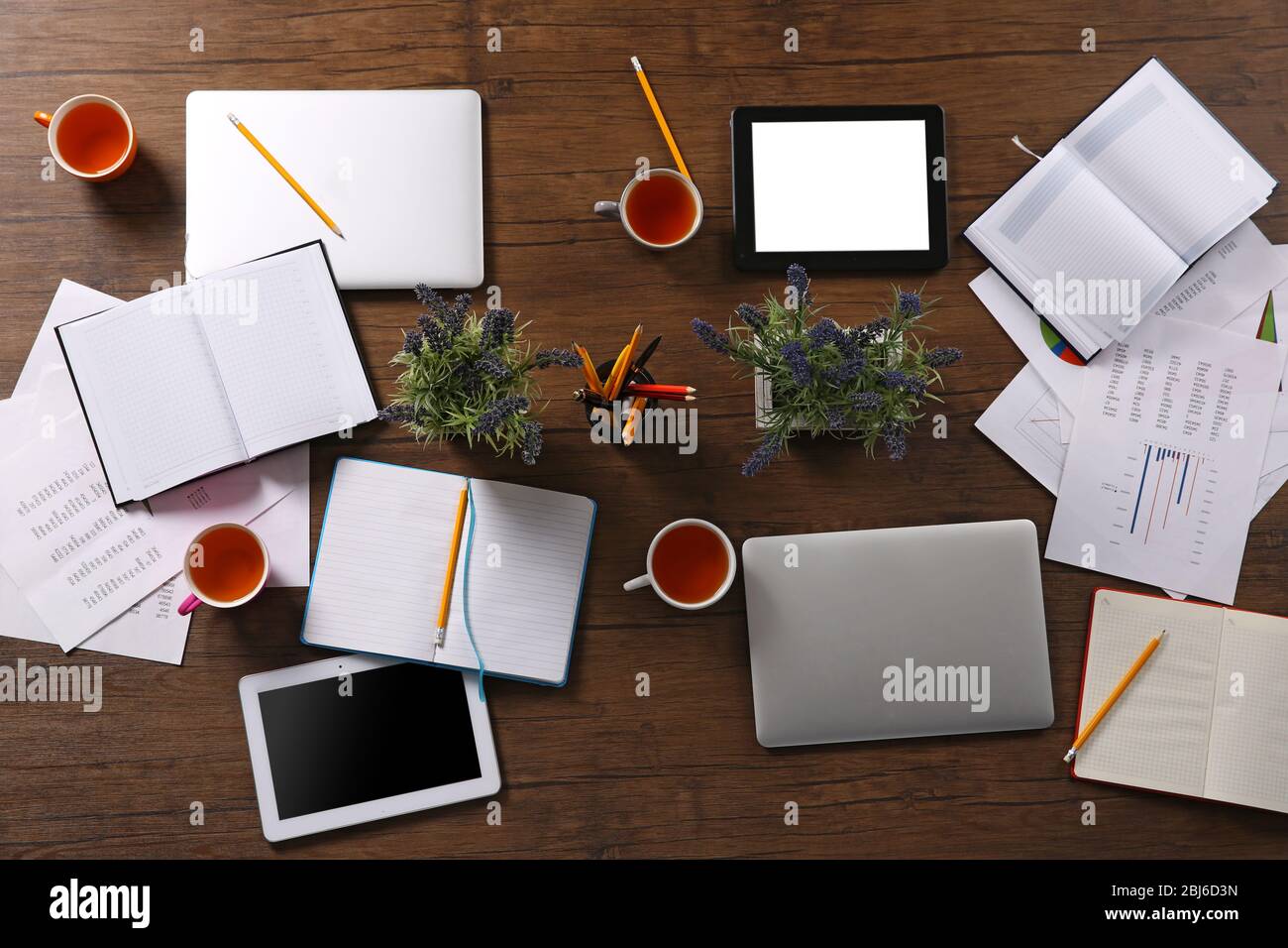 Office table for meetings, top view Stock Photo - Alamy