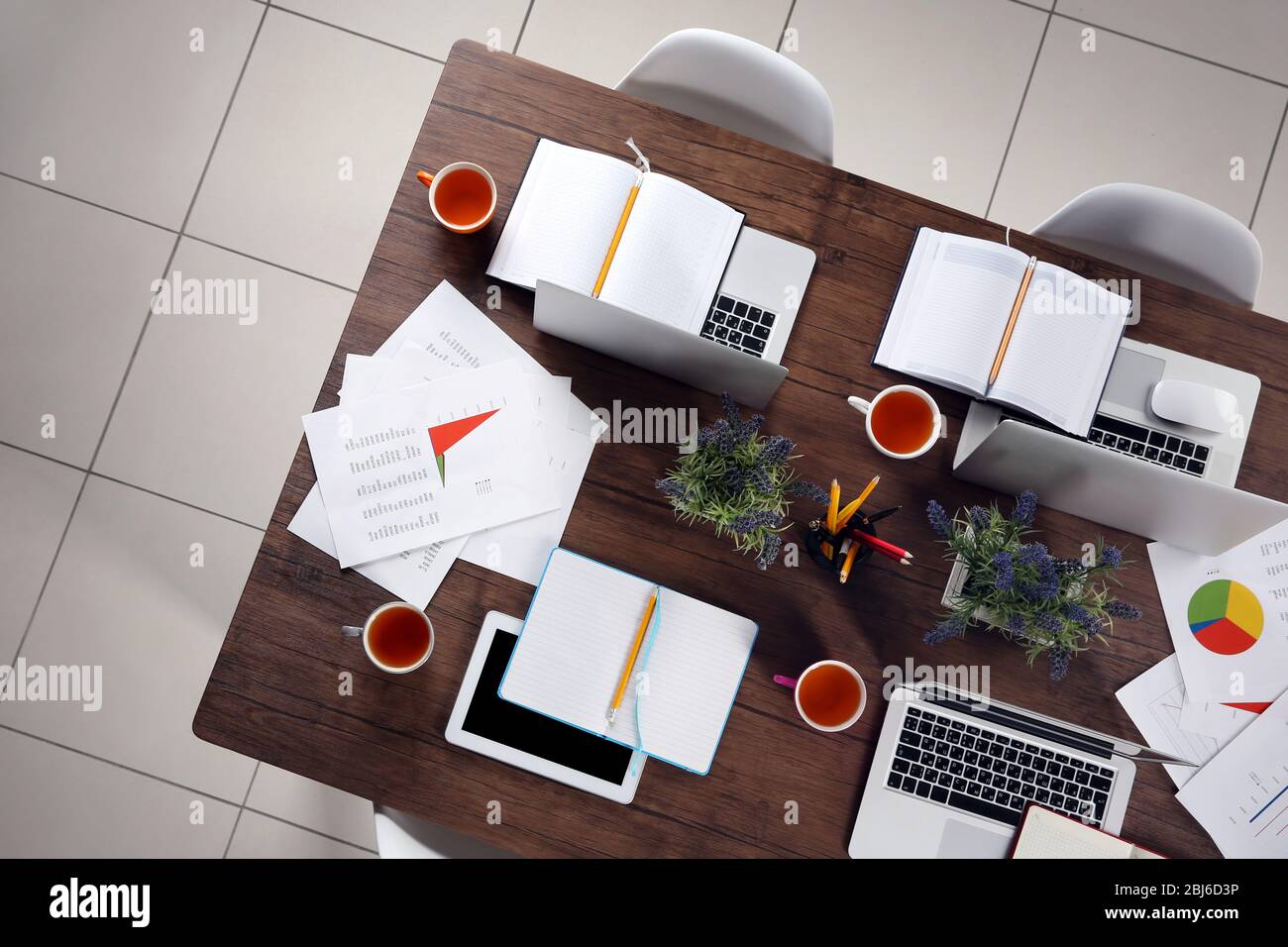 Office table for meetings, top view Stock Photo - Alamy