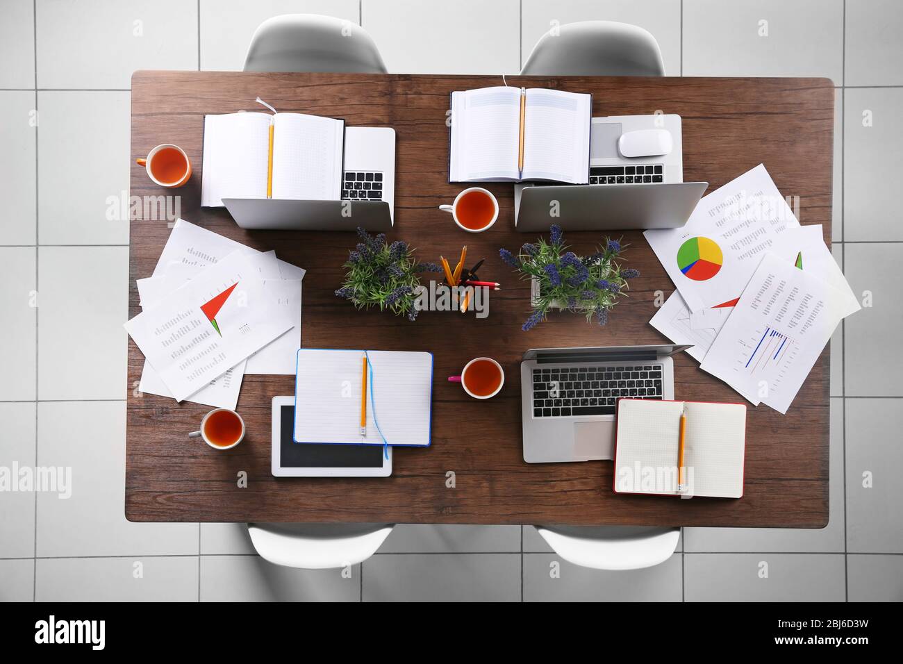 Office table for meetings, top view Stock Photo - Alamy