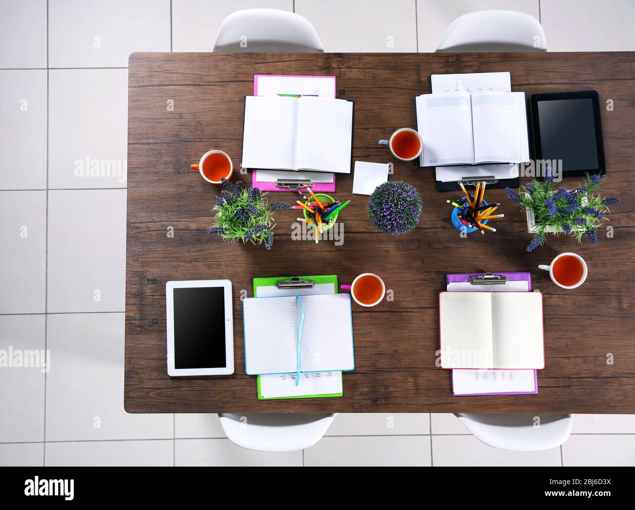 Office table for meetings, top view Stock Photo - Alamy