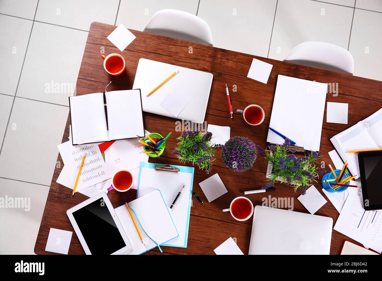 Office table for meetings, top view Stock Photo - Alamy