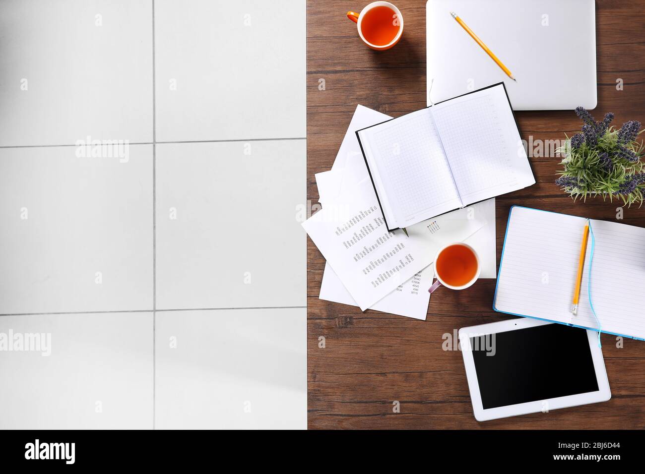 Office table for meetings, top view Stock Photo - Alamy