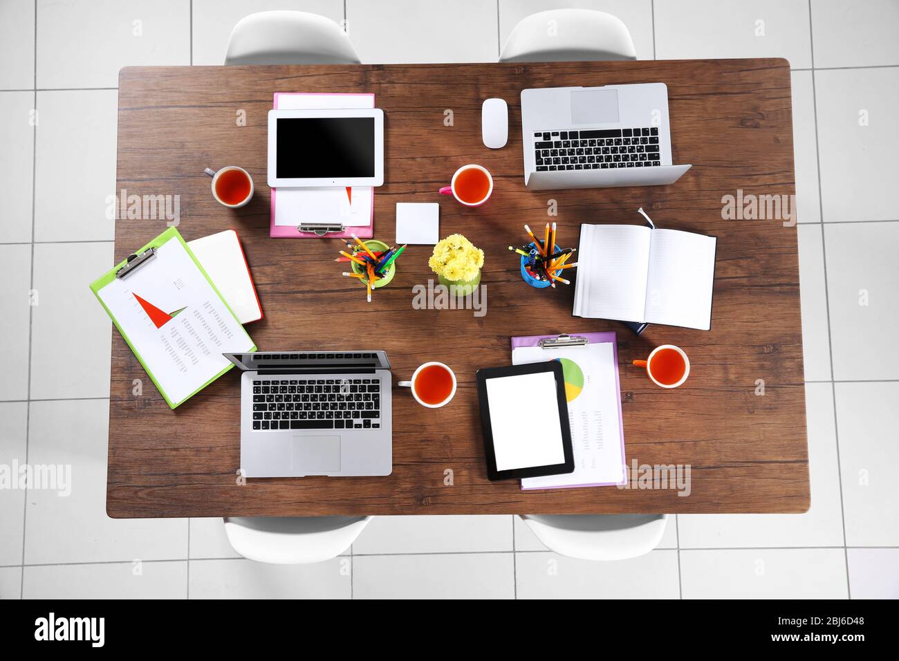 Office table for meetings, top view Stock Photo - Alamy