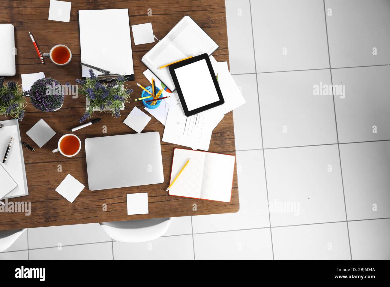 Office table for meetings, top view Stock Photo - Alamy